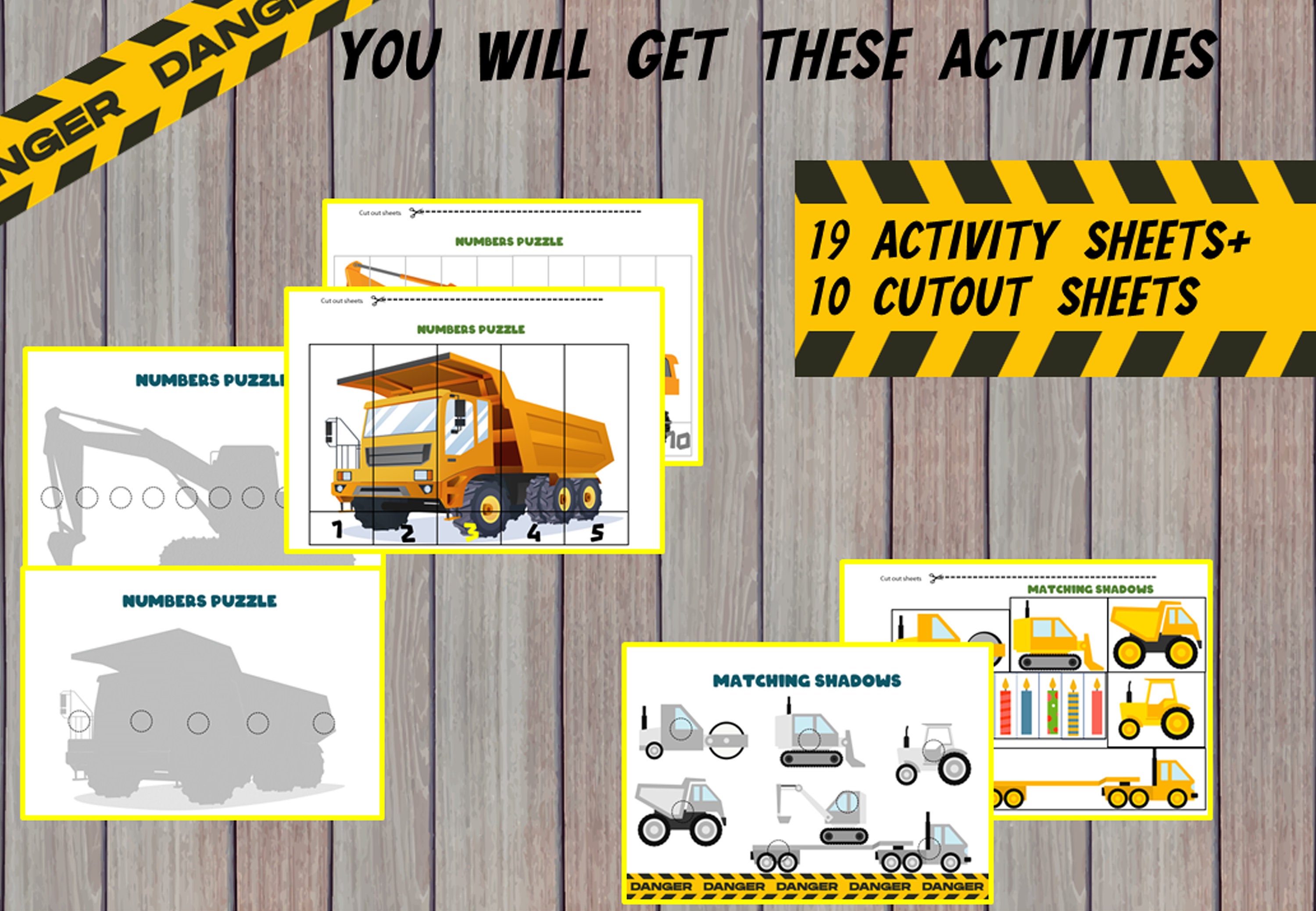Construction Vehicles Printable Busy Book for Toddlers, Themed Learning ...