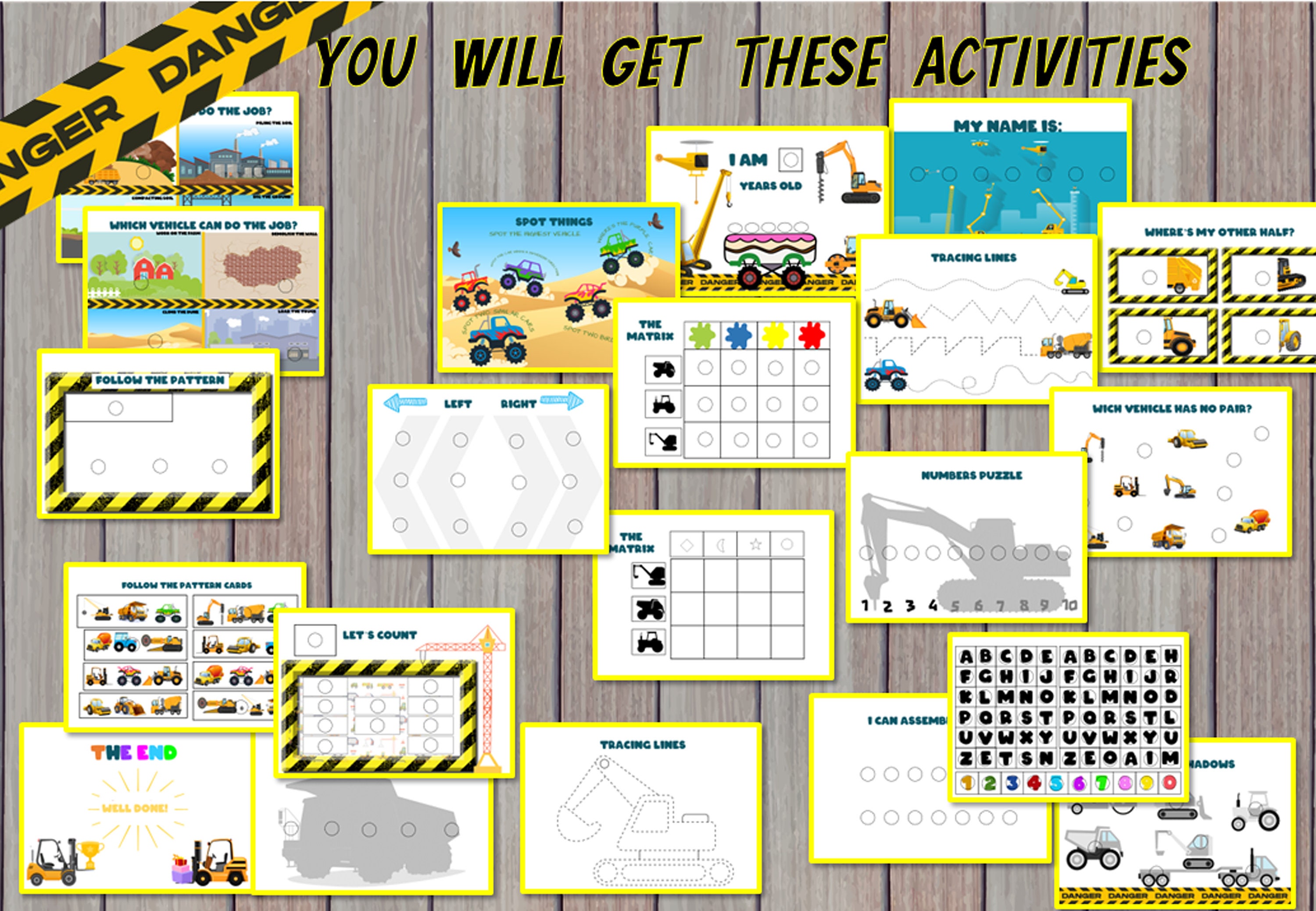 Construction Vehicles Printable Busy Book for Toddlers, Themed Learning ...