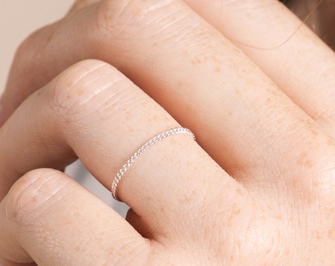 Sterling Silver Extra Thin Chain Ring Silver 925 Open Curb - Etsy