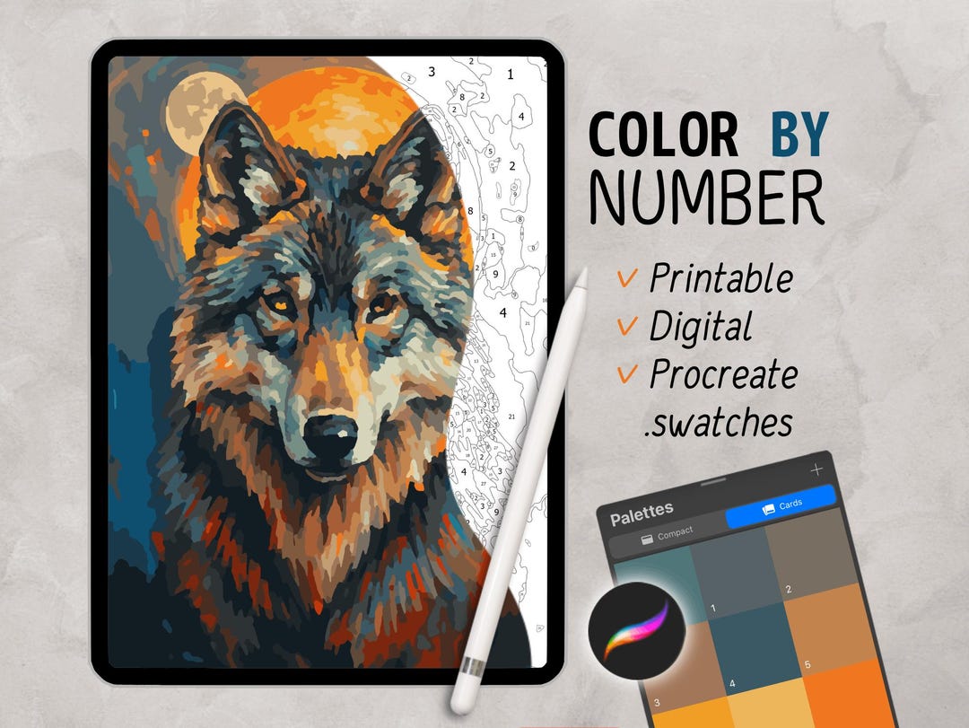 Color by Number ‘wolf’ | Paint by Number | Coloring Page for Adults ...