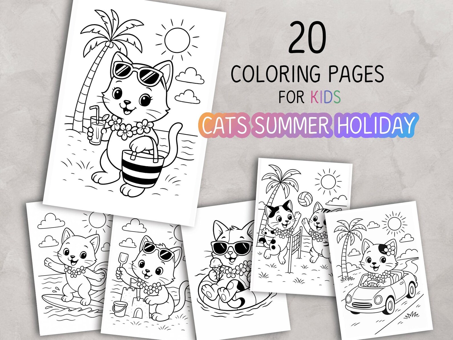 Summer Cats Coloring Book: 20 Holiday Activity Pages (PDF) - Etsy