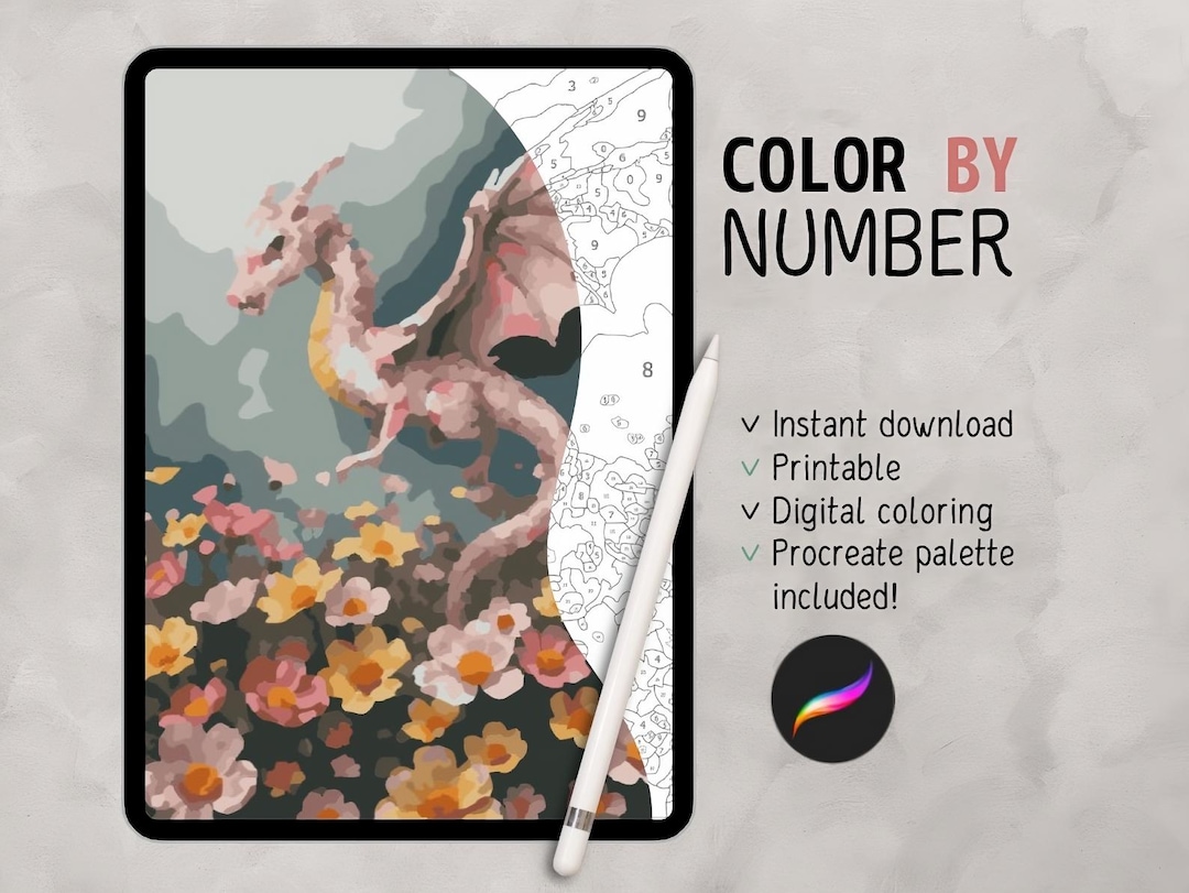 Color by Number ‘pink Flower Dragon’ | Paint by Number | Coloring Page ...