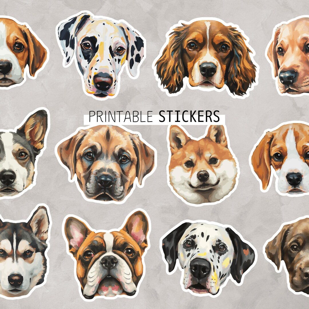 12 Dogs Printable Stickers, PNG Bundle, Cricut Stickers, Easy Cut Files ...
