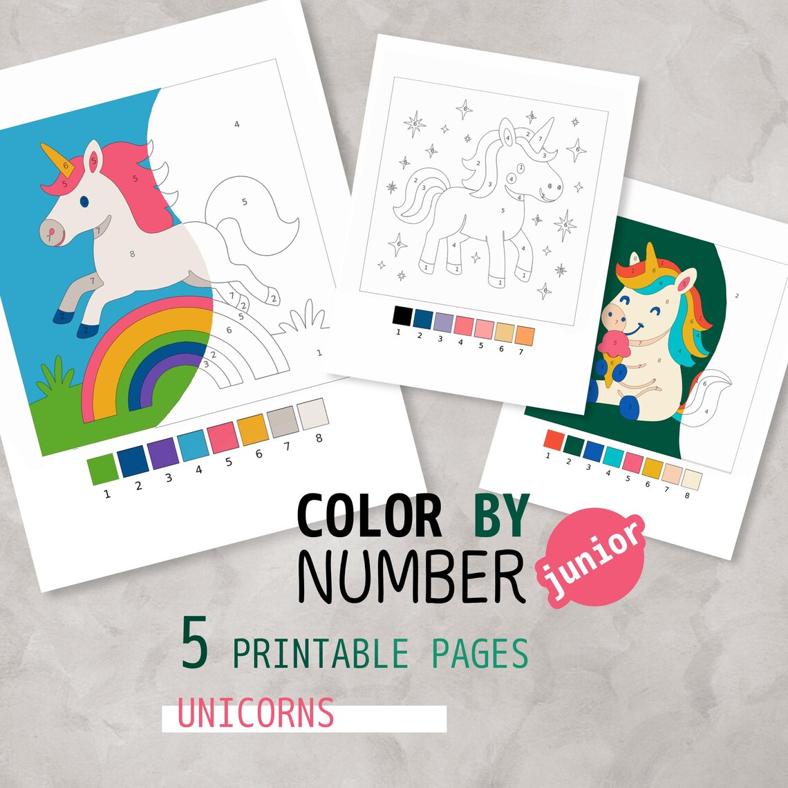 Unicorn Color by Number: Kids Printable Coloring Book (PDF) - Etsy