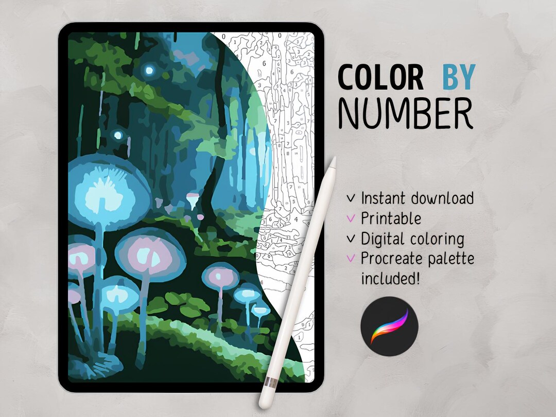 Fantasy Mushroom Forest Color by Number: Digital Art (PDF, PNG) - Etsy