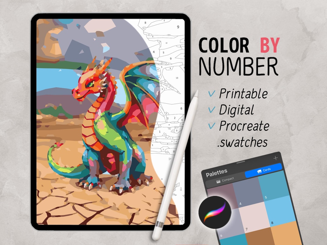 Color by Number ‘rainbow Dragon’ | Paint by Number | Coloring Page for ...