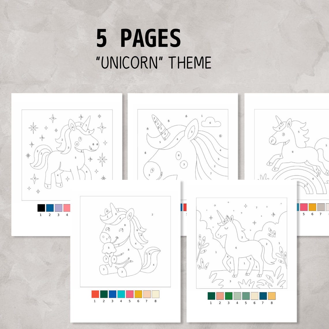 Unicorn Color by Number: Kids Printable Coloring Book (PDF) - Etsy