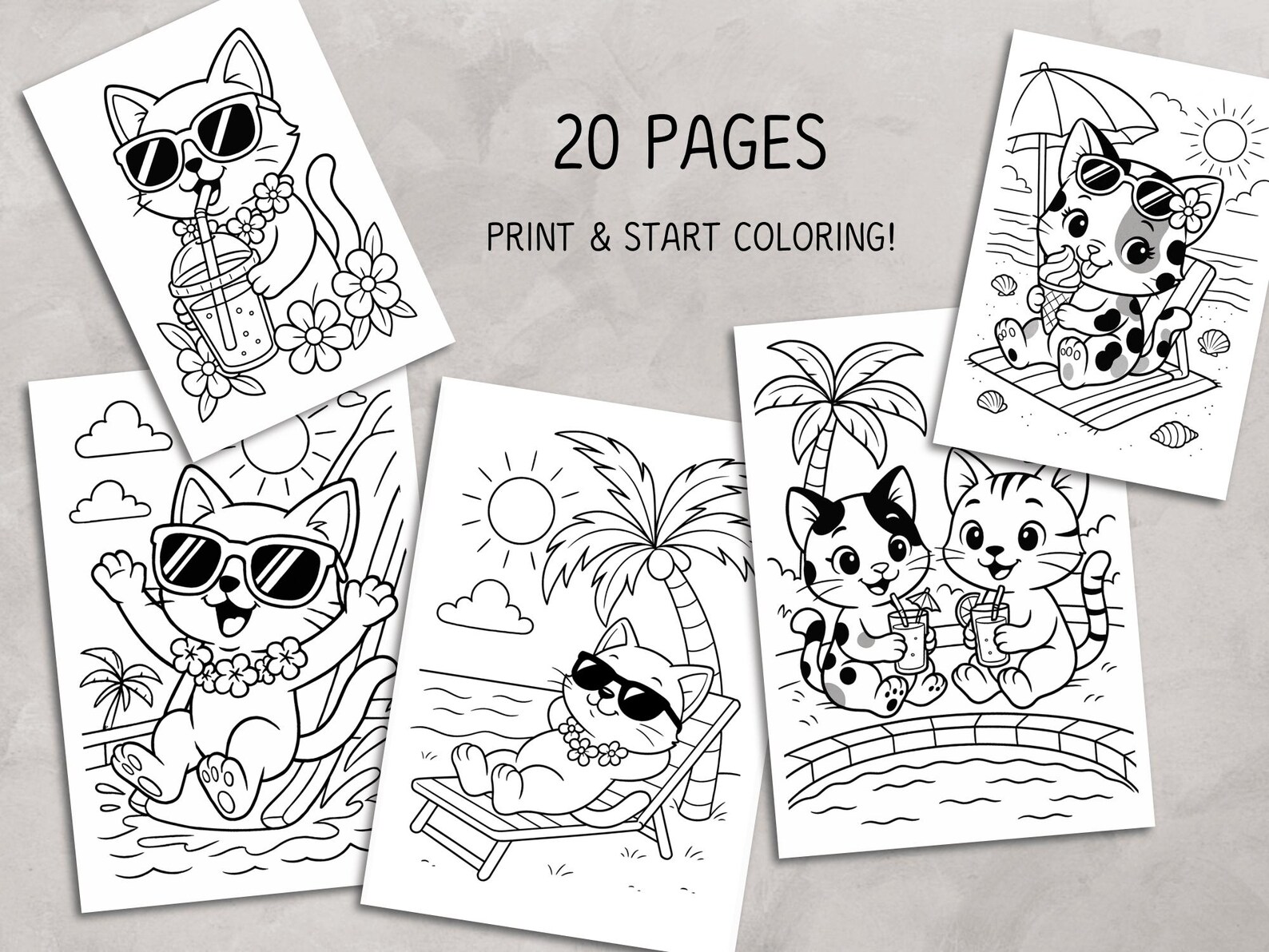 Summer Cats Coloring Book: 20 Holiday Activity Pages (PDF) - Etsy