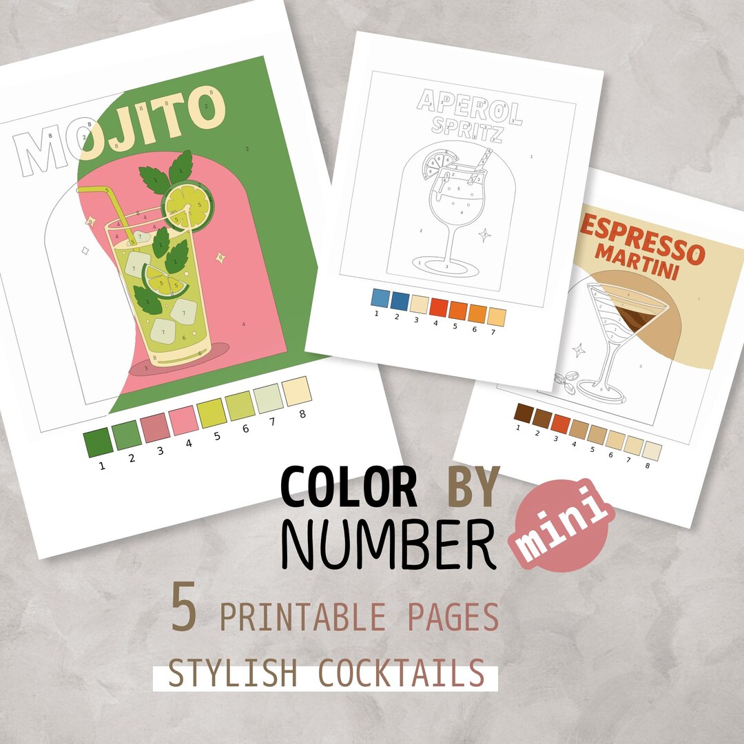 Color by Number - Cocktail Drinks: Mini Set Printable Coloring Book ...