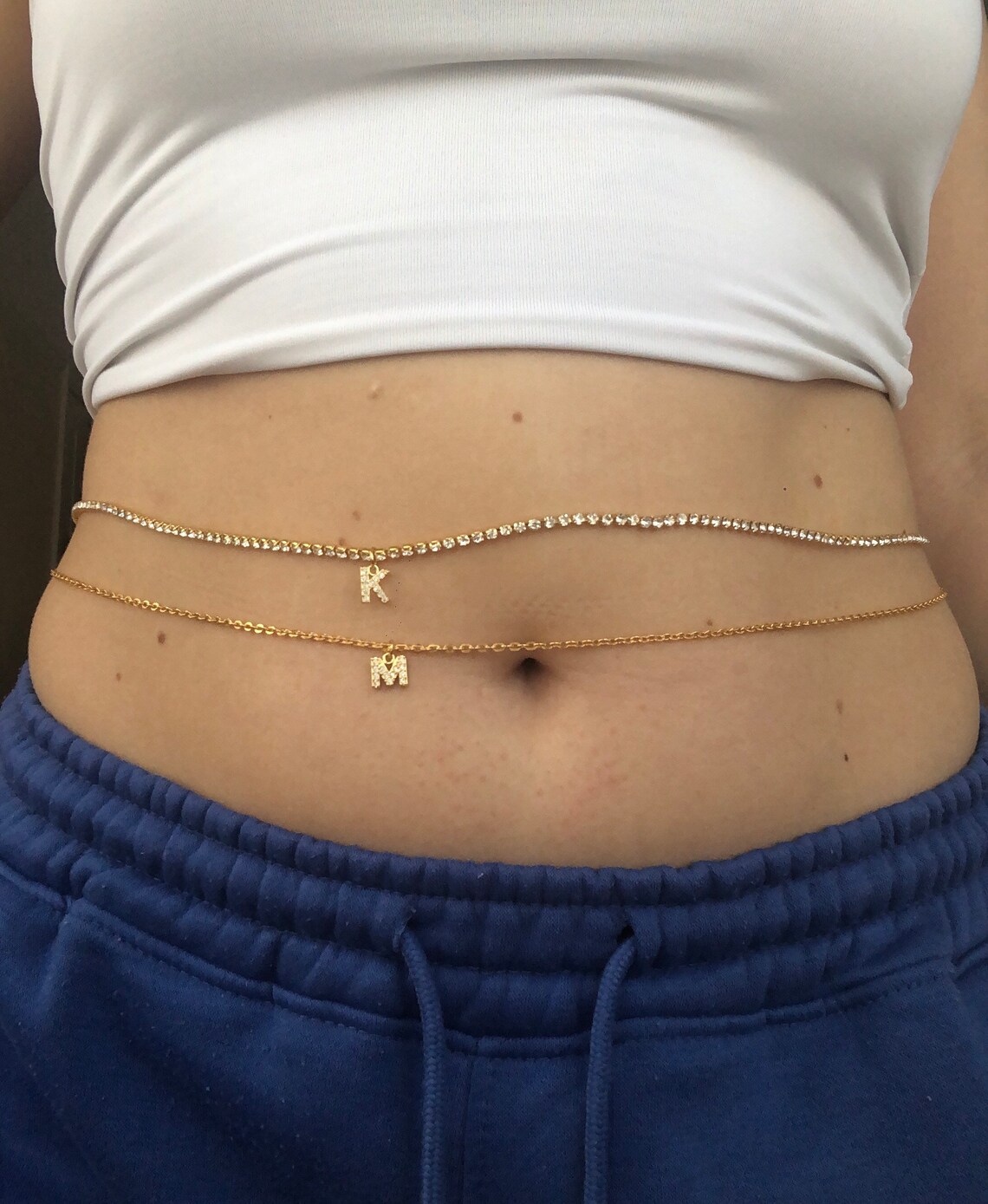 Cz Letter Belly Chain - Etsy