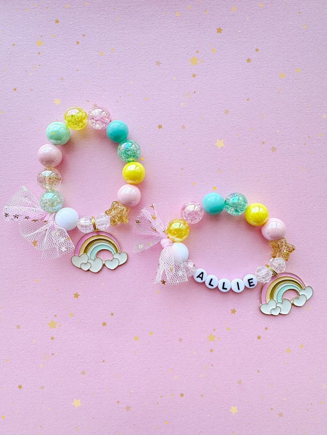 Pastel Rainbow Charm Bracelet: Personalized Kids Beaded Bracelet - Etsy
