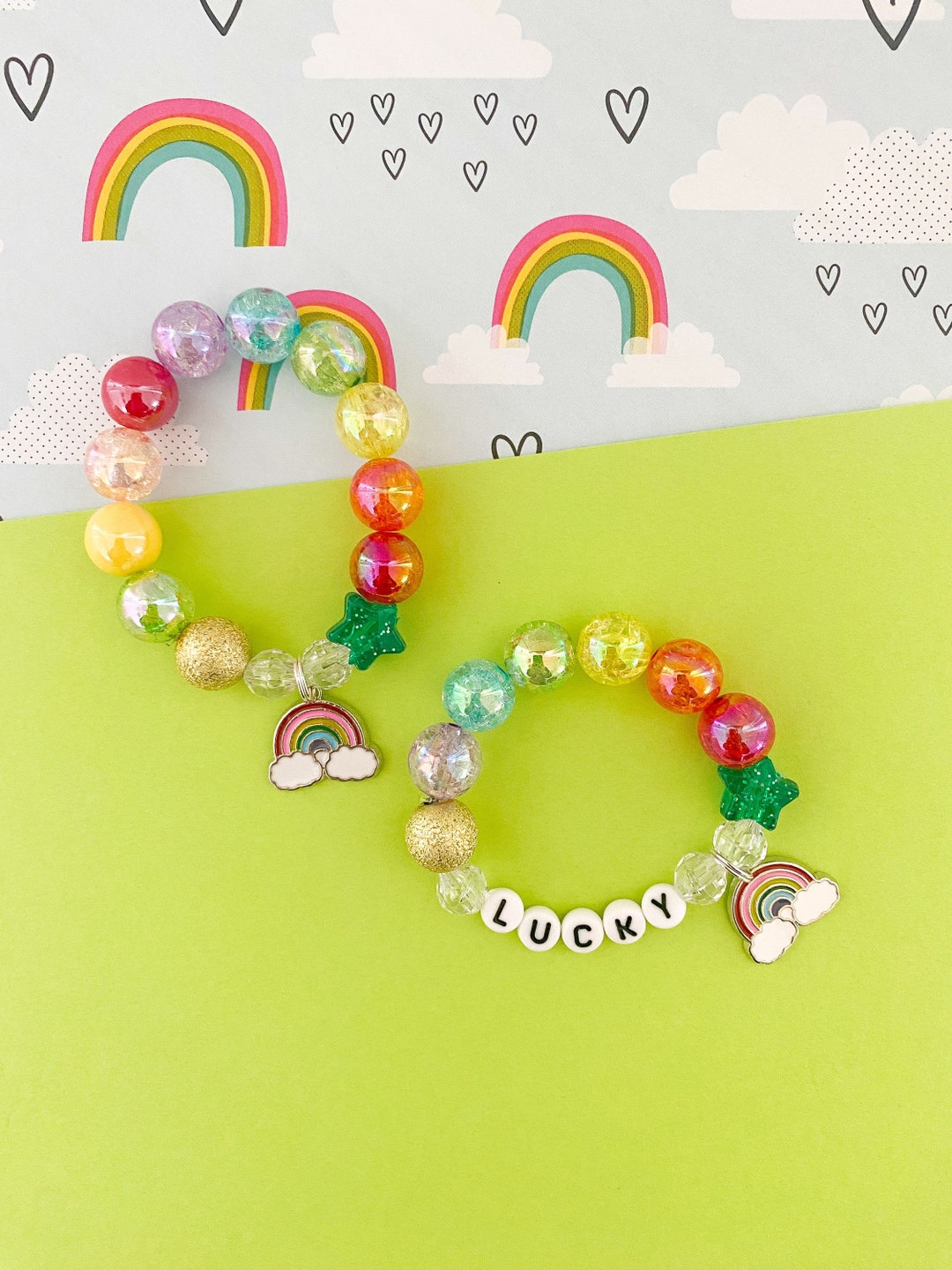 Kids St Patrick’s Day Rainbow Charm Bracelet, Toddler Bracelet, Kids ...
