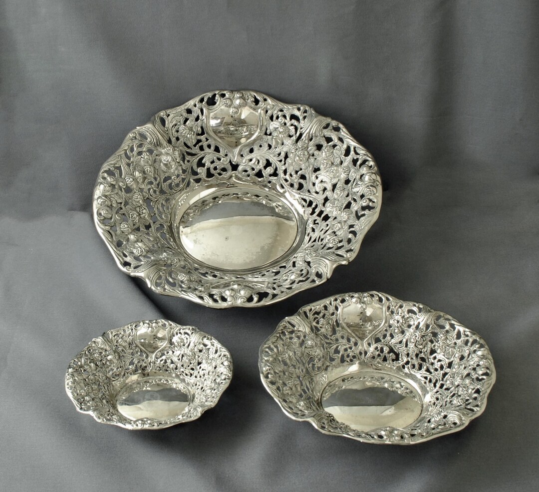 Vintage Godinger Silver Plated Bowls - Rose and Leaf Design - Set of 3 ...