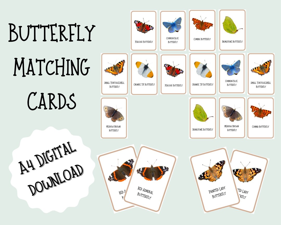 Butterfly Matching Cards, Snap Game, Printable, Montessori Education ...