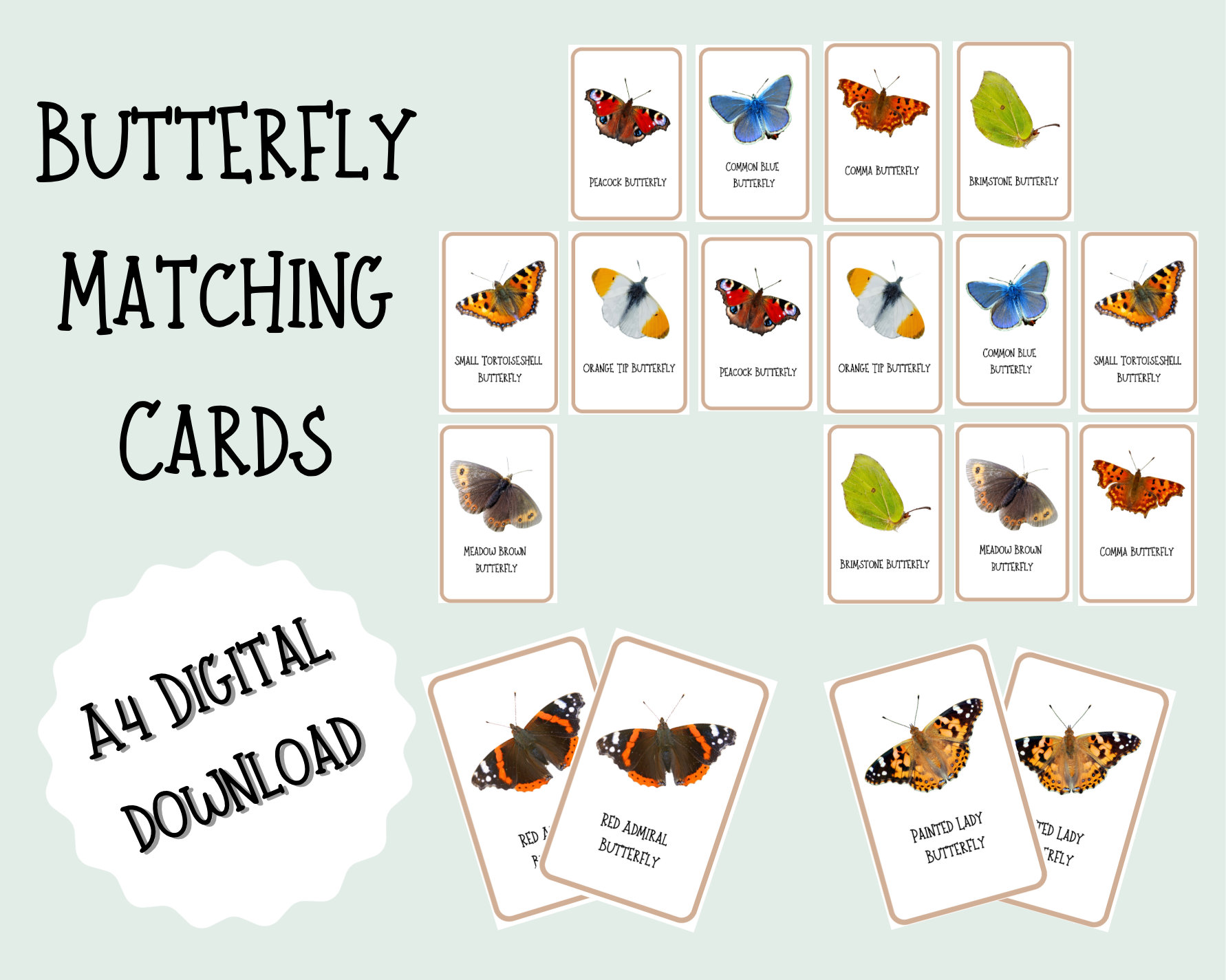 Butterfly Matching Cards, Snap Game, Printable, Montessori Education ...