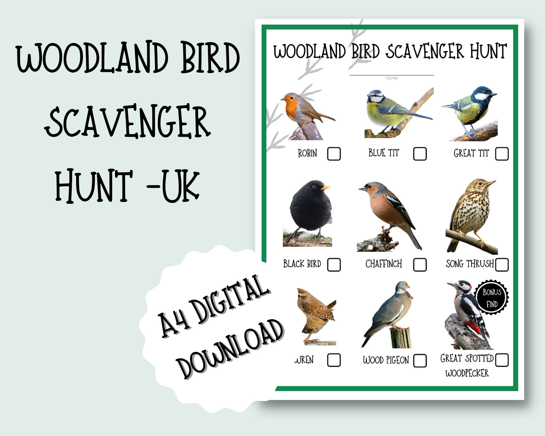 Woodland Bird Scavenger Hunt Uk, Printable, Children’s Treasure Hunt ...
