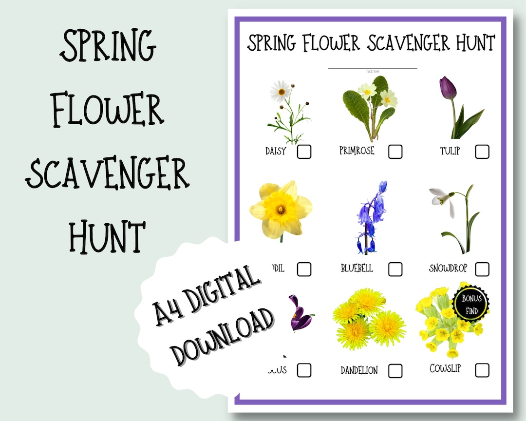 Spring Flower Scavenger Hunt, Printable, Children’s Treasure Hunt, Kids ...