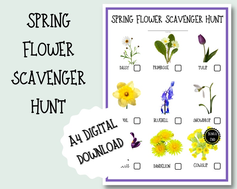 Spring Flower Scavenger Hunt, Printable, Childrens Treasure Hunt, Kids ...