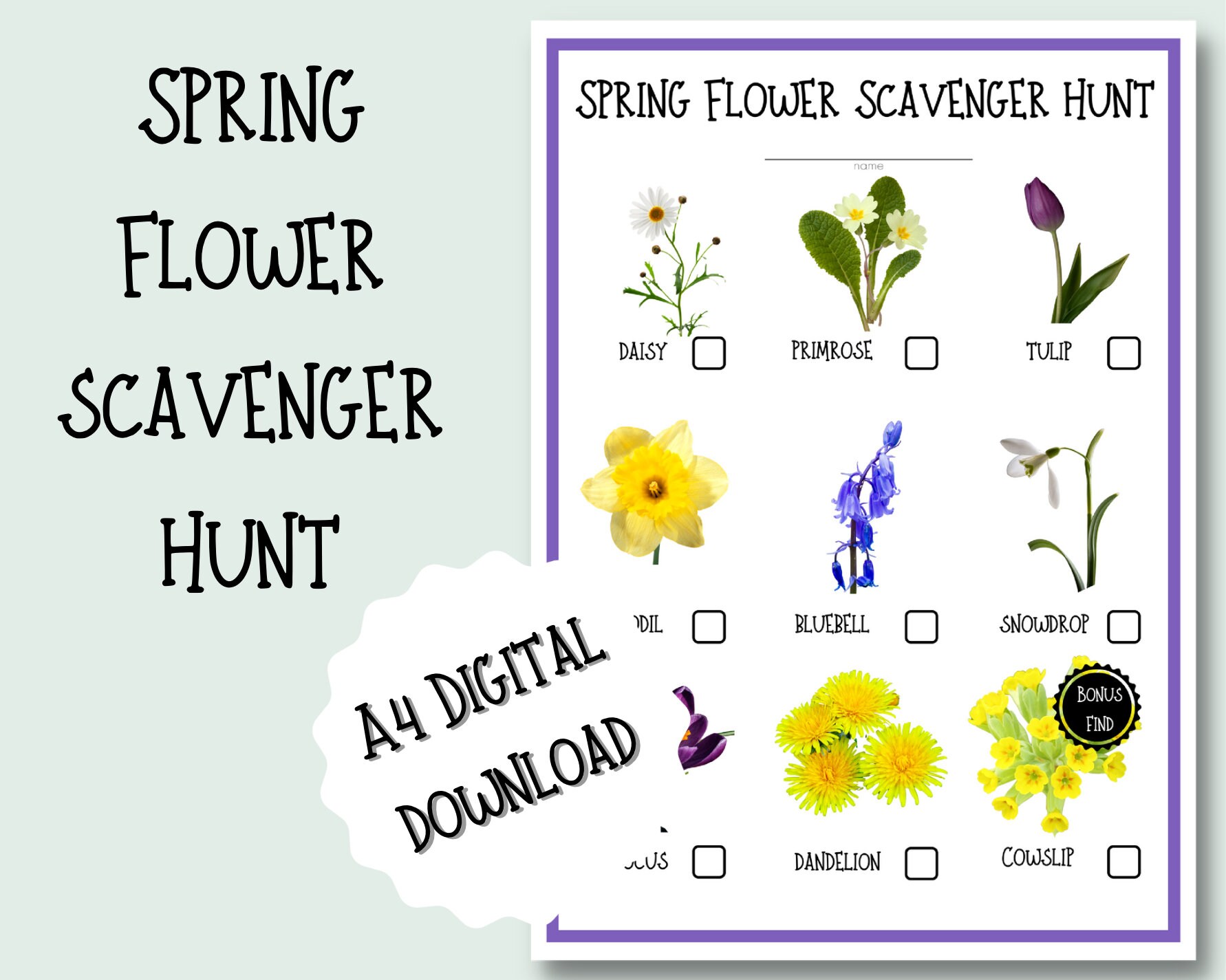 Spring Flower Scavenger Hunt, Printable, Childrens Treasure Hunt, Kids ...