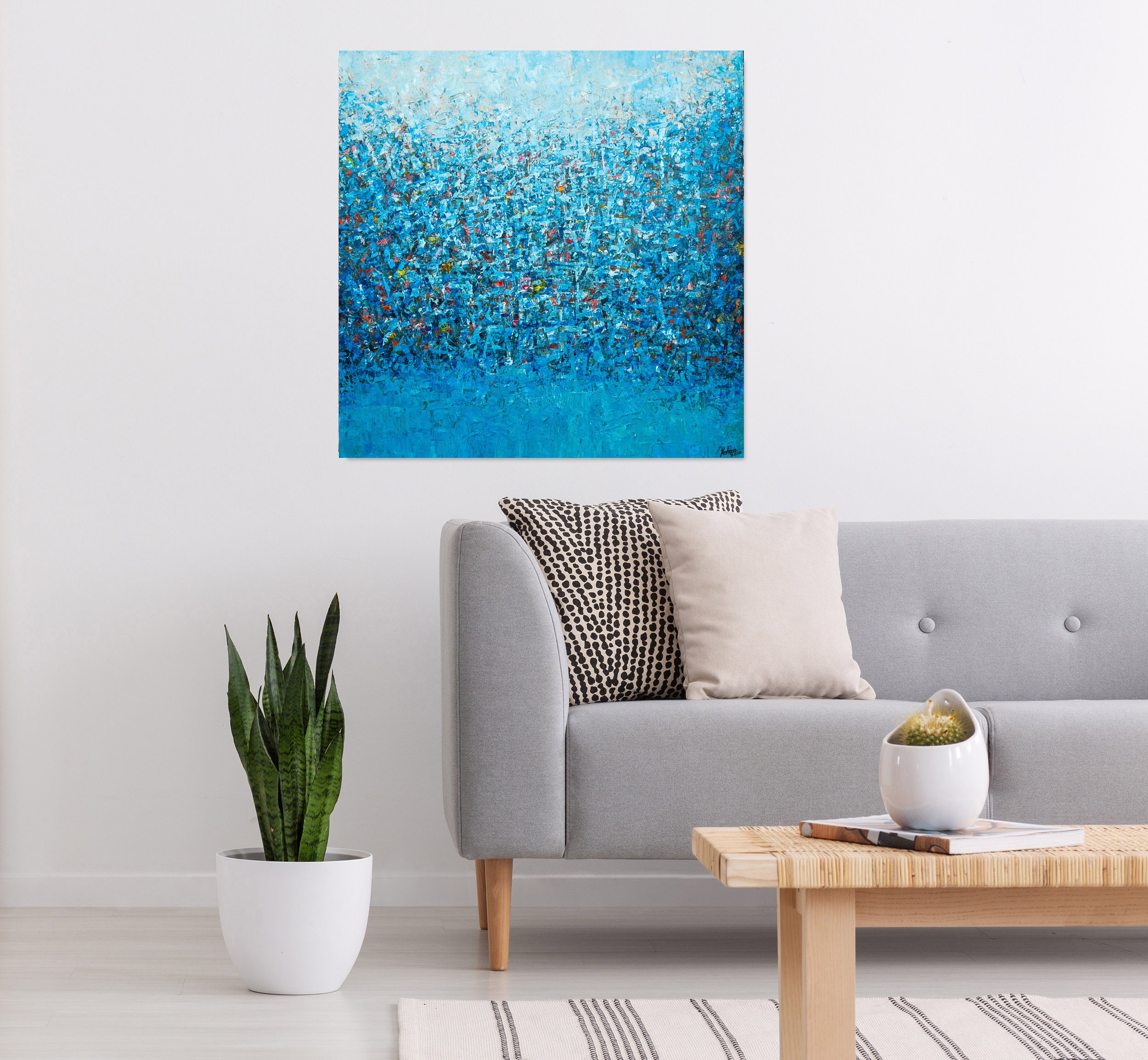 Original Abstract Painting, Blue Texture Modern Wall Art, Creative ...