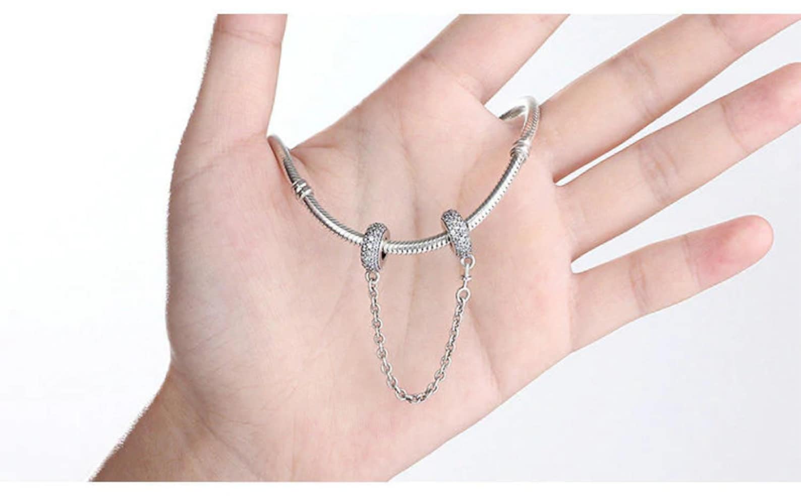 Blue Sparkling Safety Chain Charm Sterling Silver - Safety Chain Charm ...