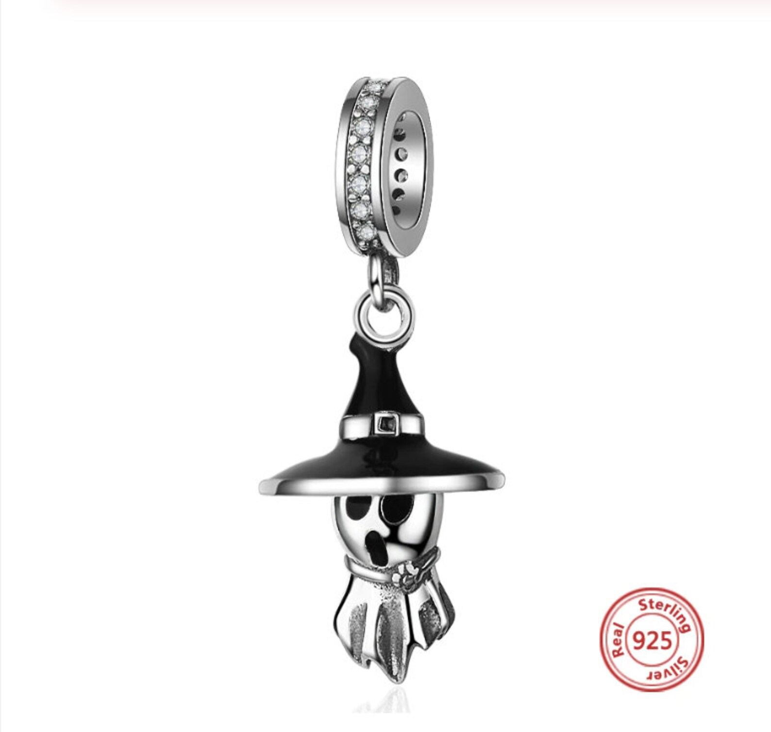 Ghost Witch Charm Sterling Silver - Ghost Charm - Ghost With Black Hat ...