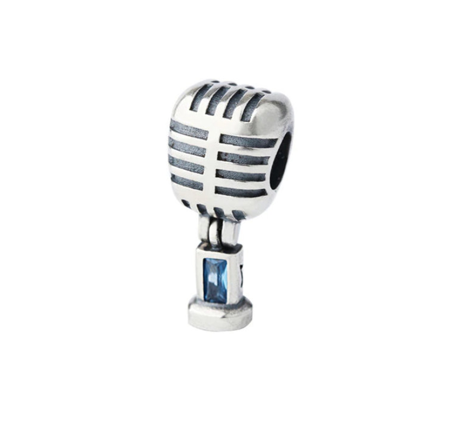 Microphone Charm Sterling Silver Mic Charm Silver Microphone Charm fits ...