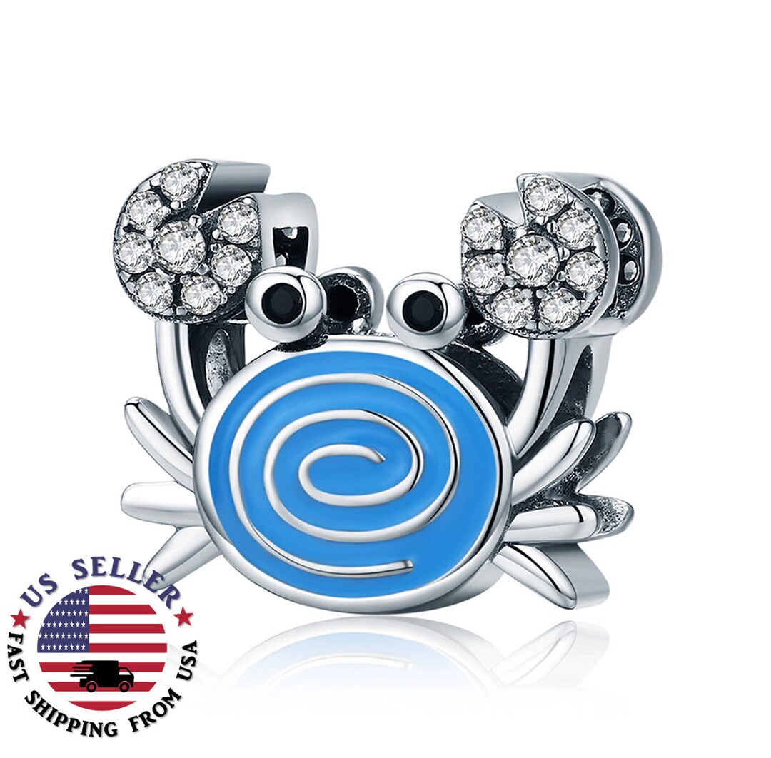Crab Charm Sterling Silver - Rhinestone Crab Charm - Ocean Charms ...