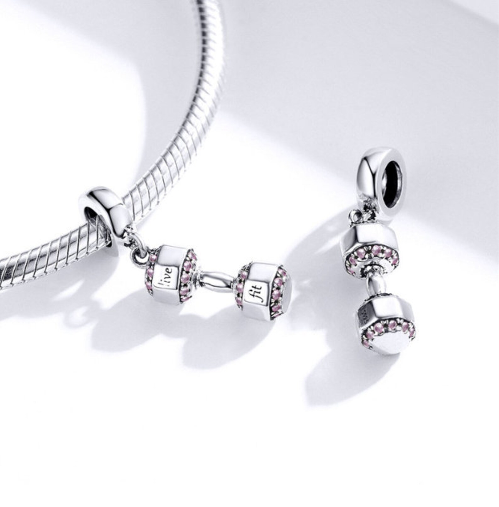Dumbbell Charm Sterling Silver - Live Fit Charm - Fitness Charm ...