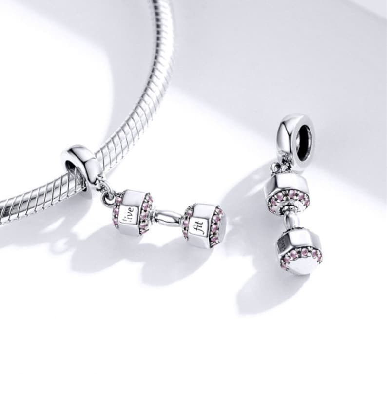 Dumbbell Charm Sterling Silver Live Fit Charm Fitness - Etsy