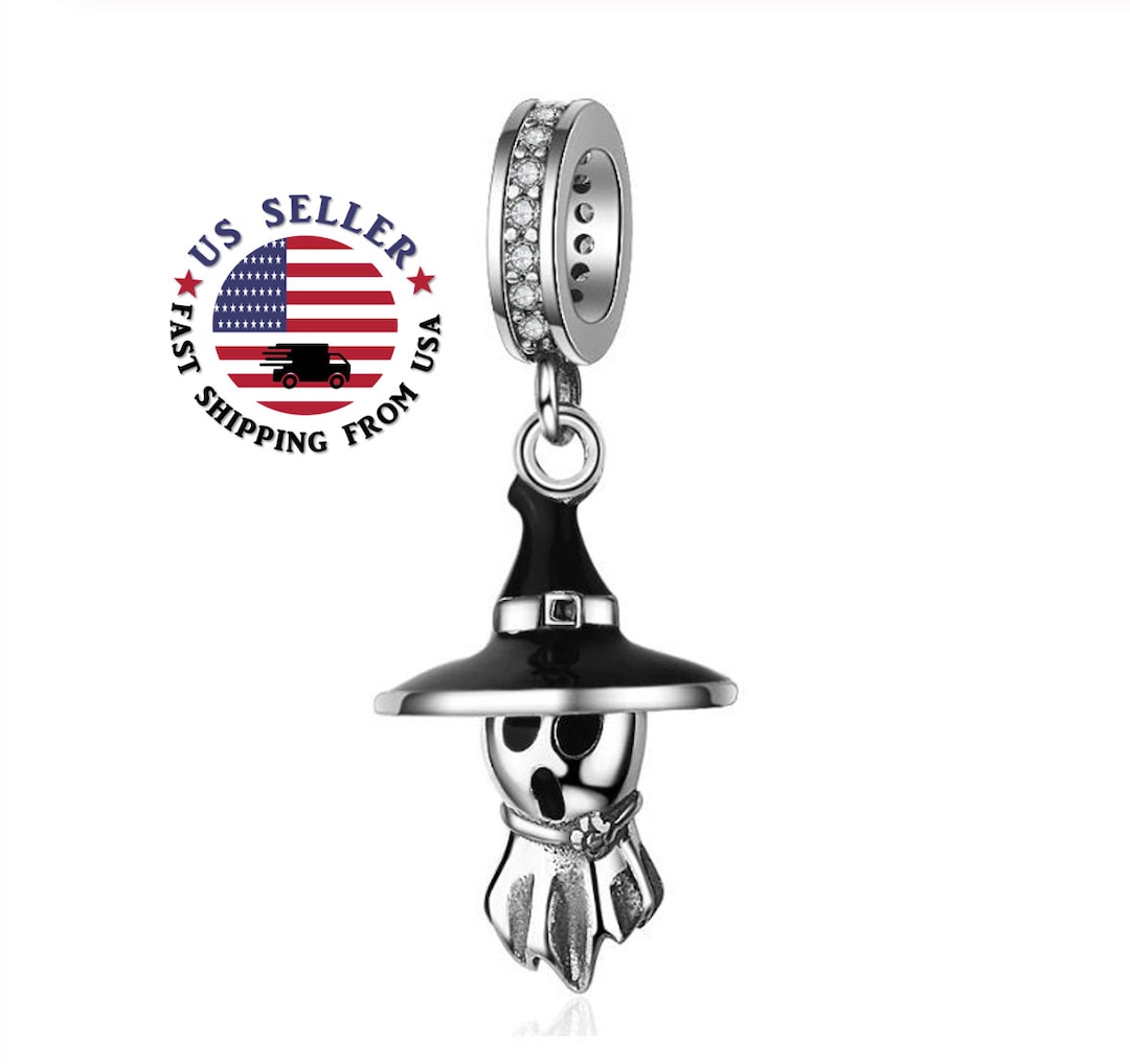 Ghost Witch Charm Sterling Silver - Ghost Charm - Ghost With Black Hat ...