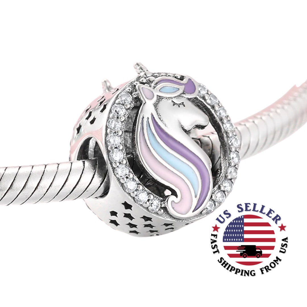 Unicorn Charm Sterling Silver - Silver Unicorn Bead - Colorful Unicorn ...