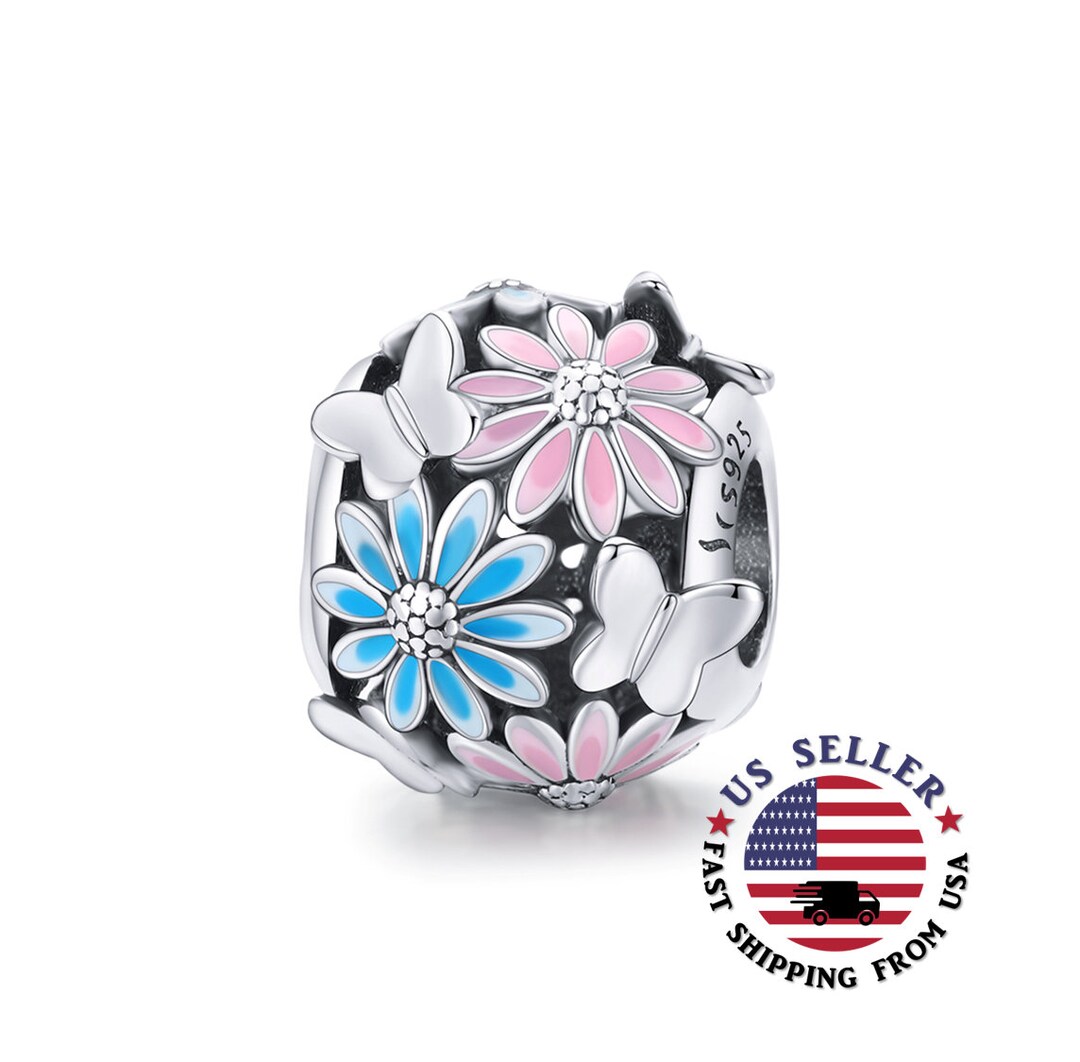 Daisy Butterfly Charm Sterling Silver - Silver Daisy Charm - Flowers ...