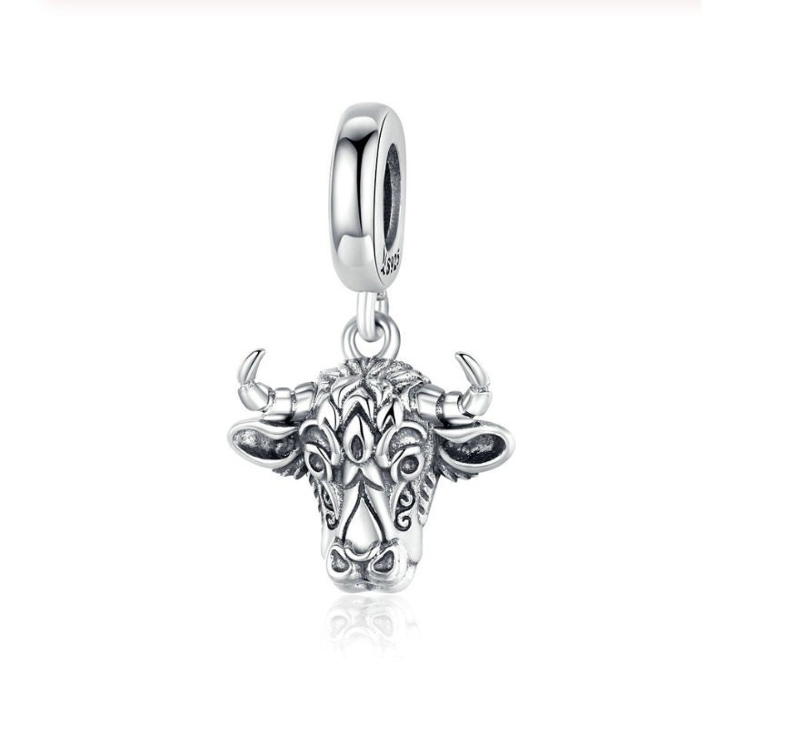 Bull Charm Sterling Silver Bull Charm Bull Head Charm | Etsy
