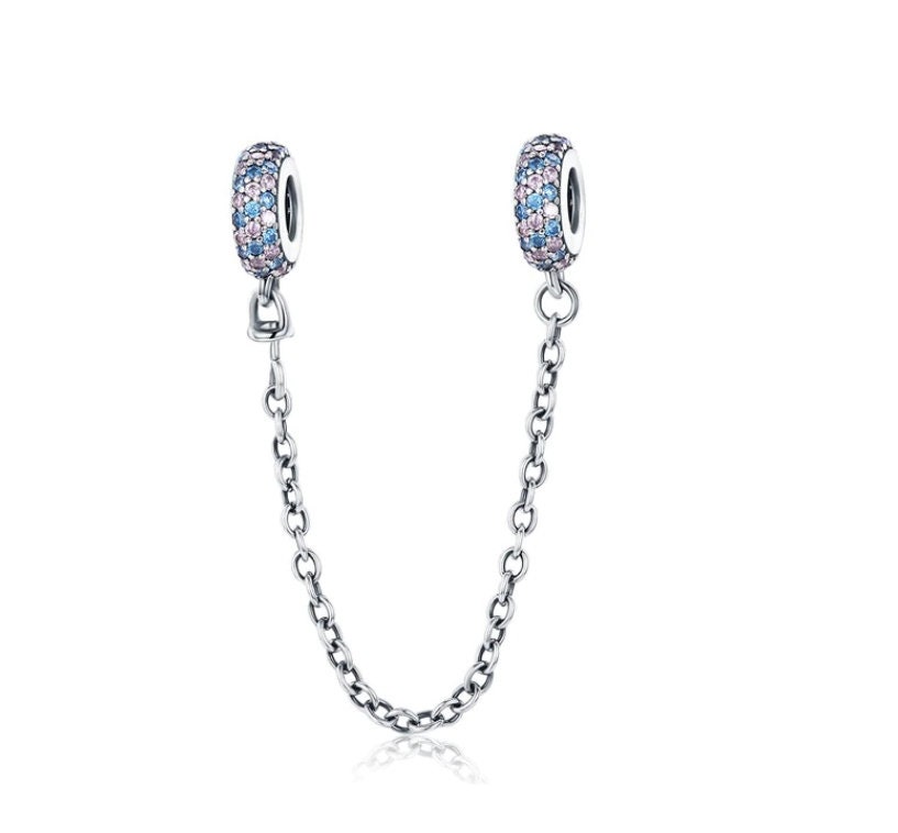 Blue Sparkling Safety Chain Charm Sterling Silver - Safety Chain Charm ...
