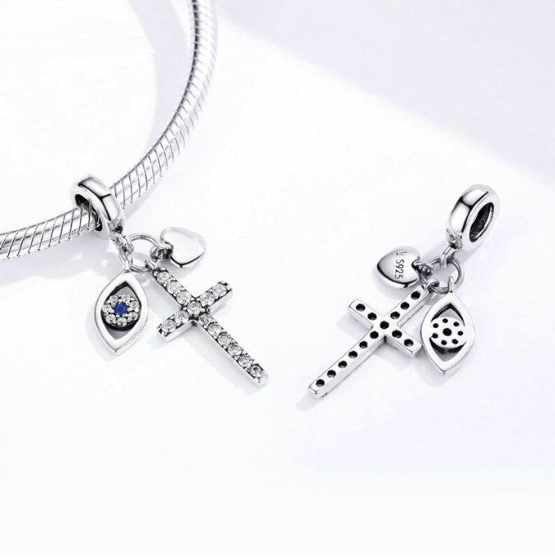 Cross Protection Charm Sterling Silver - Symbol of Faith Pendant - Eye ...