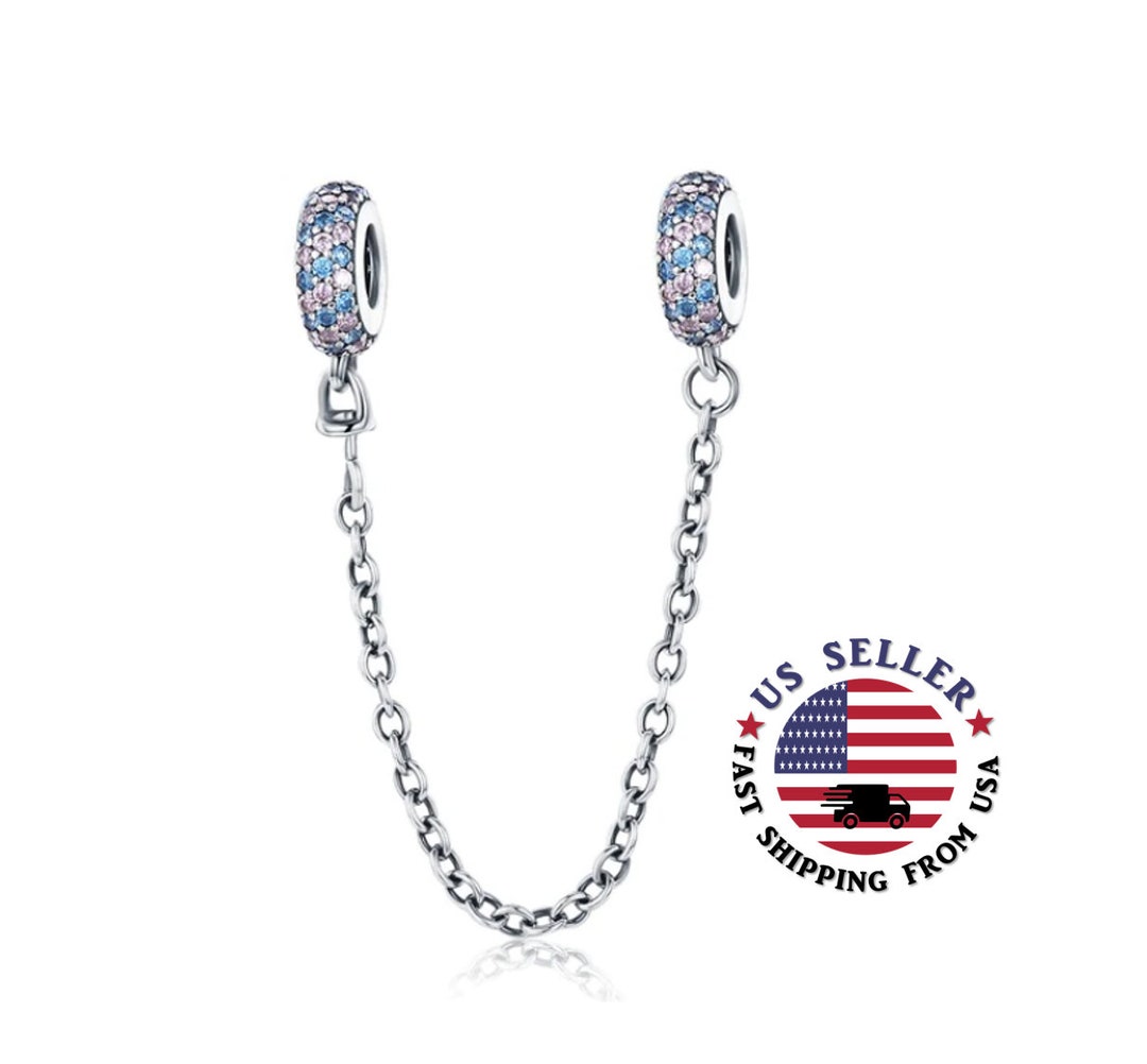 Blue Sparkling Safety Chain Charm Sterling Silver - Safety Chain Charm ...