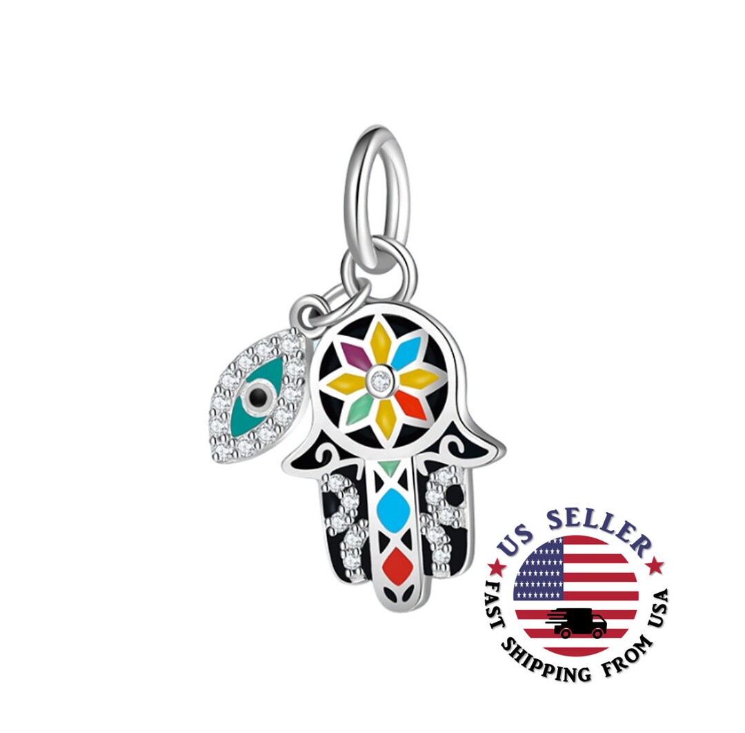 Hamsa Charm Sterling Silver - Colorful Hamsa Charm - Evil Eye Charm ...