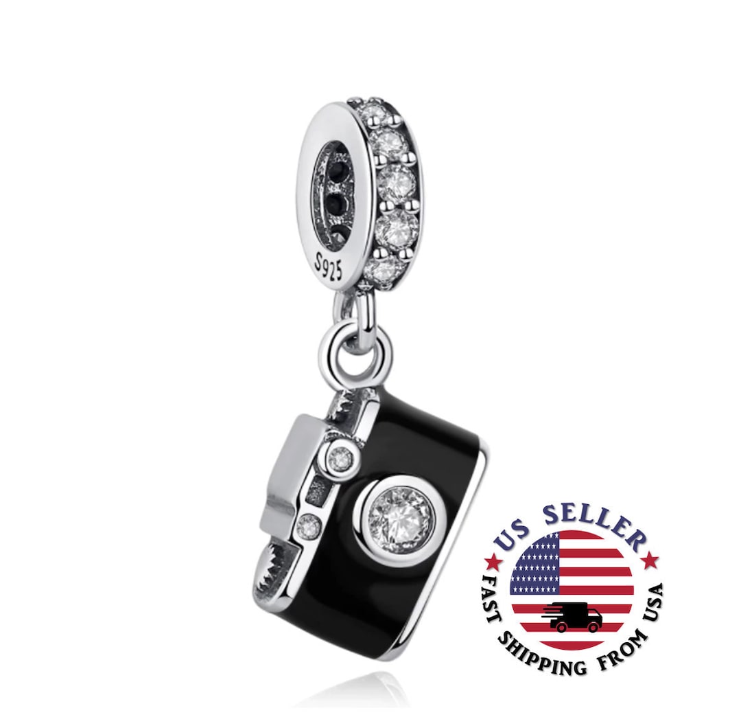 Camera Charm Sterling Silver Dangle Camera Charm Sparkling - Etsy