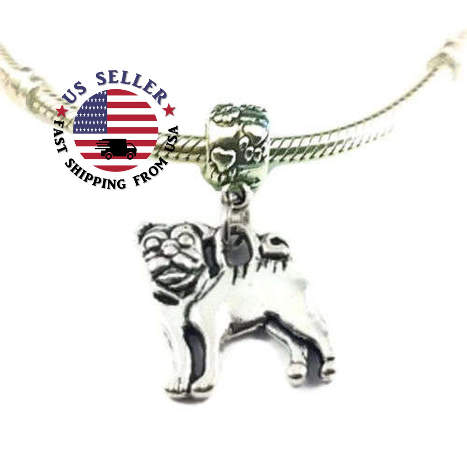Pug Charm for Bracelet Silver Pug Charm Silver Pug Charm - Etsy