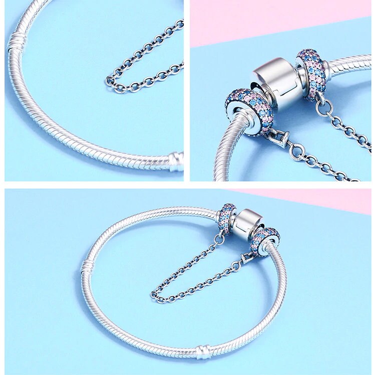 Blue Sparkling Safety Chain Charm Sterling Silver - Safety Chain Charm ...