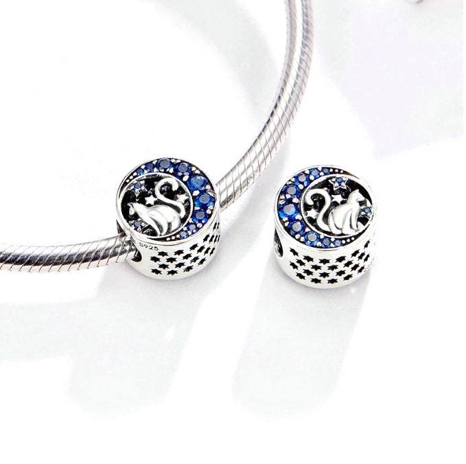 Naughty Cat Blue Moon Charm Sterling Silver Cat Lover Charm - Etsy