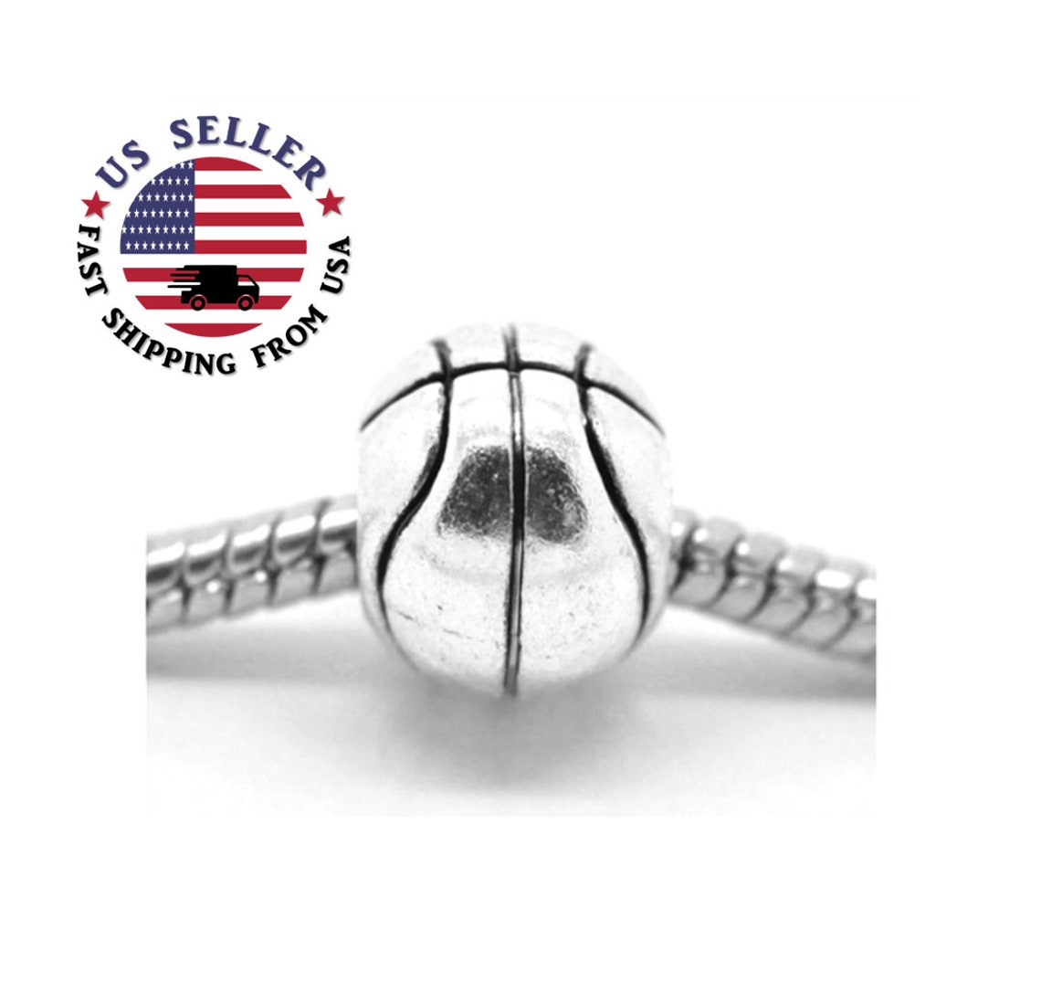 Basketball Charm - Silver Basketball Charm - Basketball Bead ...