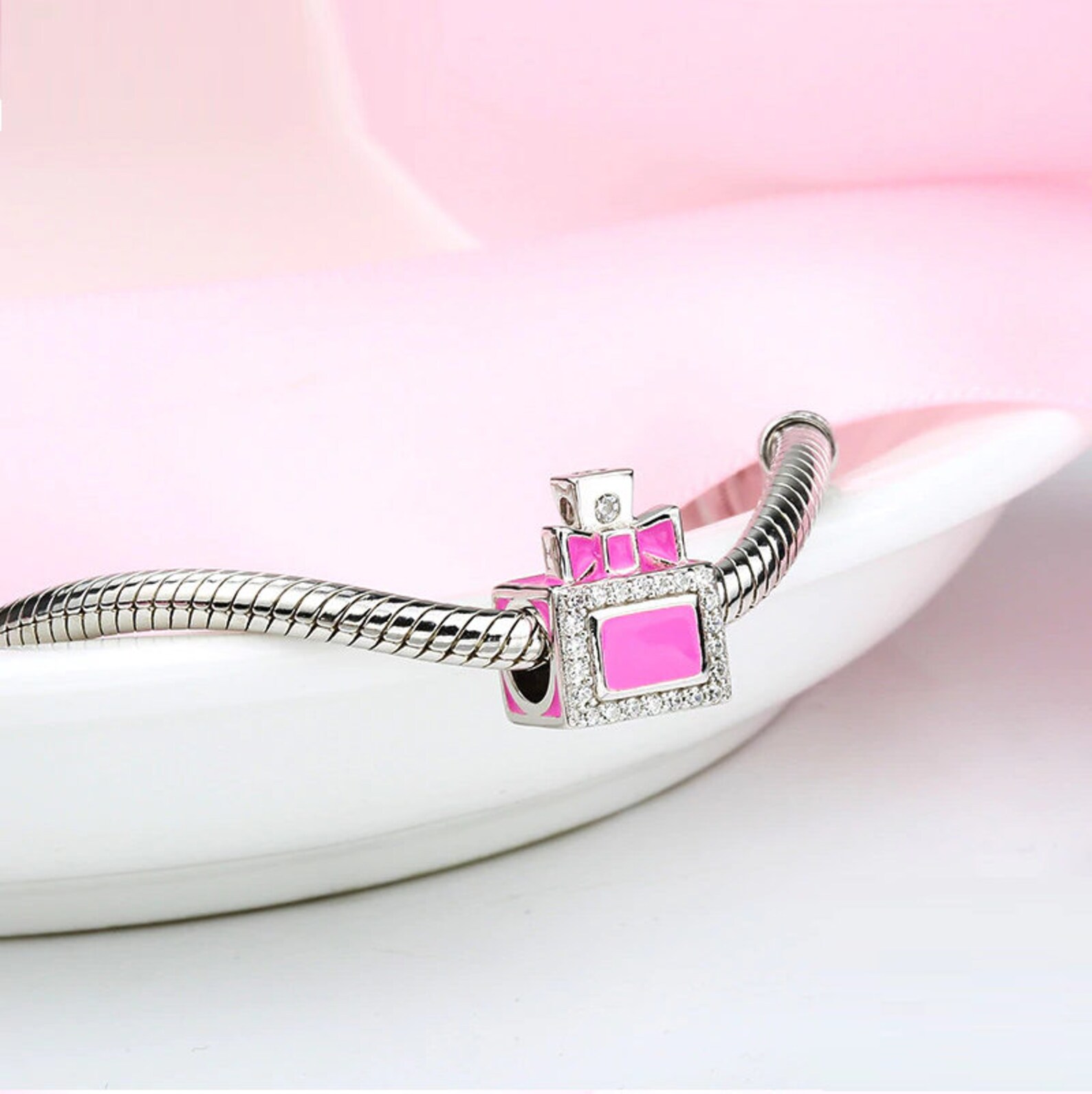 Perfume Bottle Charm Sterling Silver - Perfume Bottle Bead - Pink ...