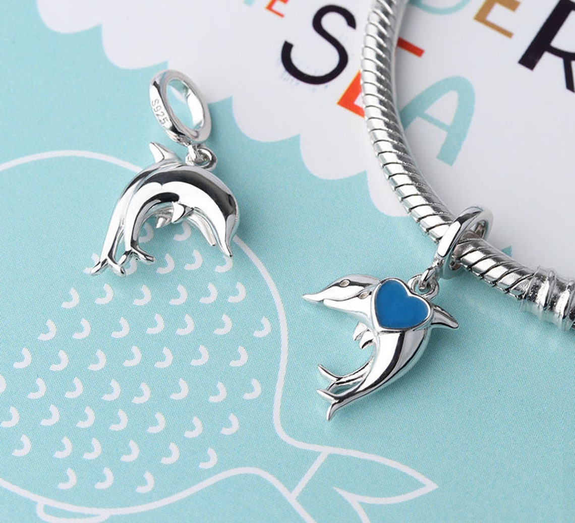 Dolphins Charm Sterling Silver Silver Dolphin Charm Two | Etsy