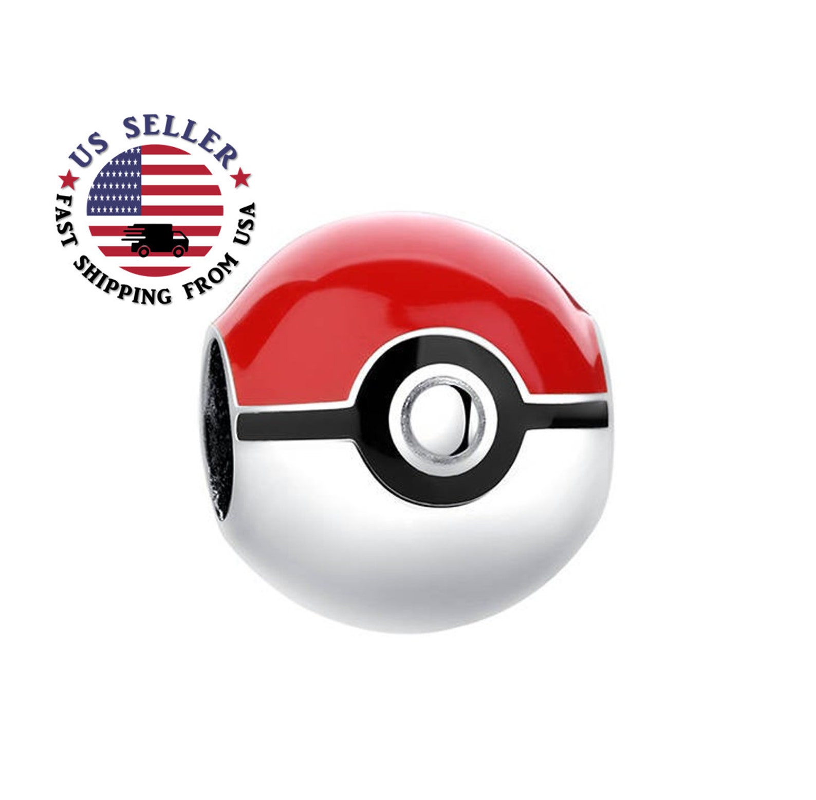 Silver Pokemon Charm Sterling Silver Pokemon Ball Bead Charm - Etsy