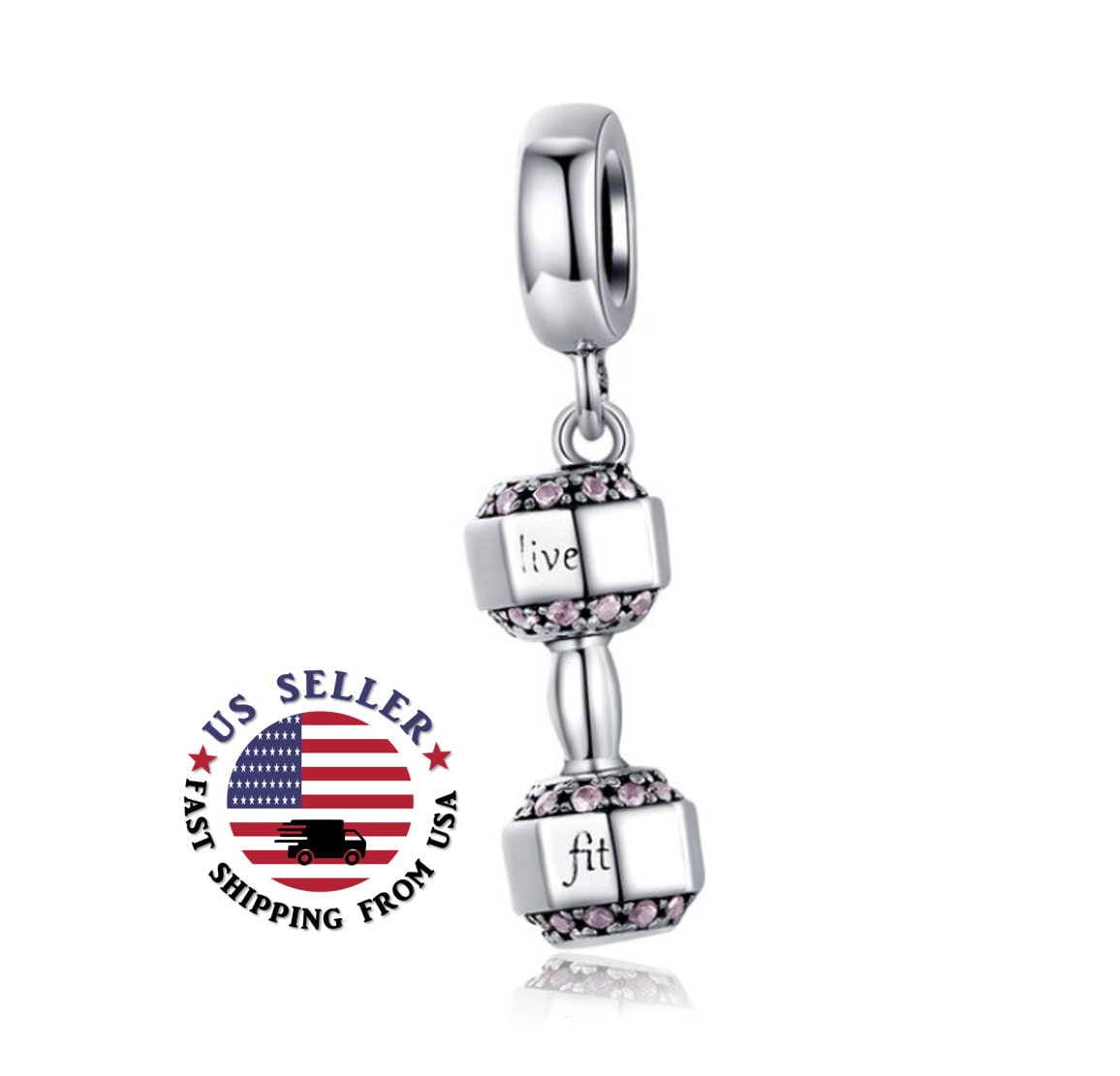 Dumbbell Charm Sterling Silver Live Fit Charm Fitness | Etsy