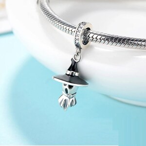 Ghost Witch Charm Sterling Silver - Ghost Charm - Ghost With Black Hat ...