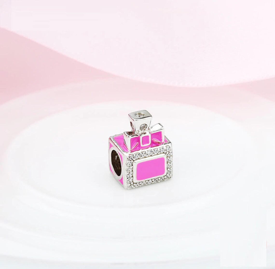 Perfume Bottle Charm Sterling Silver - Perfume Bottle Bead - Pink ...