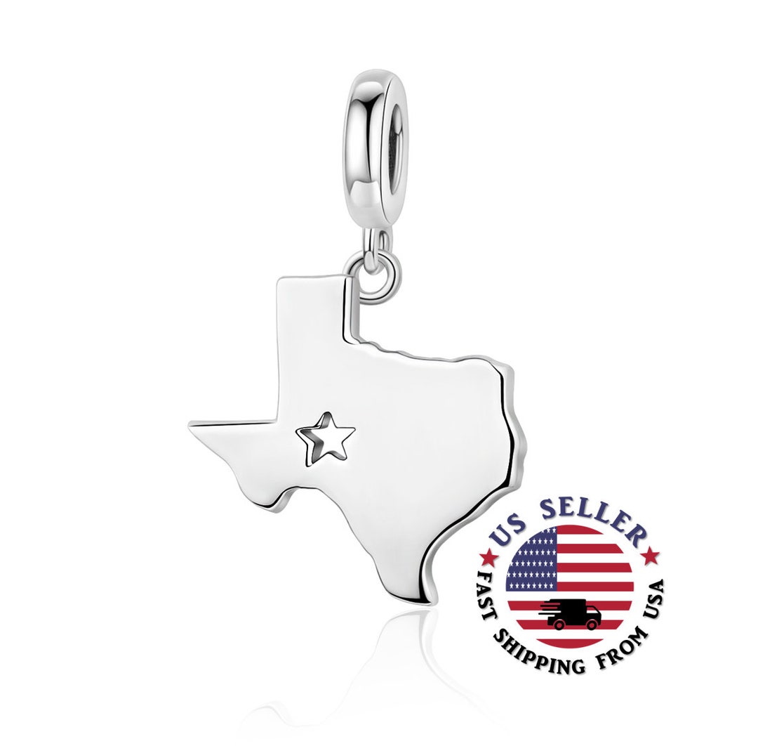 Texas Map Charm Sterling Silver - Love Texas Charm - Texas Flag Charm ...